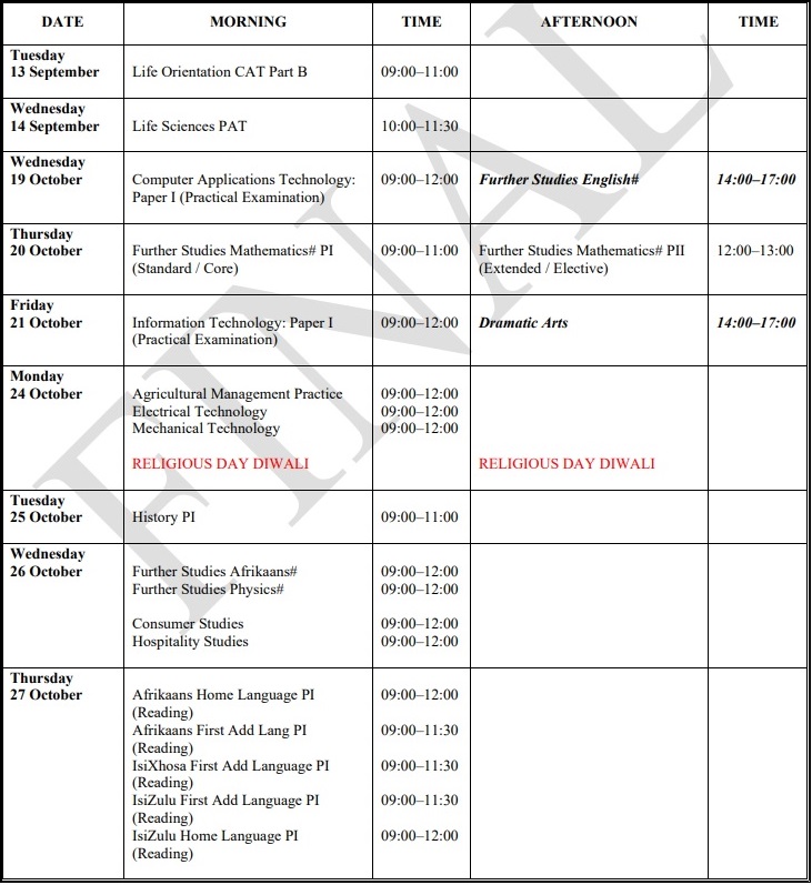 IEB Releases Final Matric Exam Timetable For 2022 IEB Releases Final Matric Exam Timetable For 2022